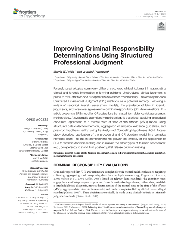 (PDF) Improving Criminal Responsibility Determinations Using Structured ...