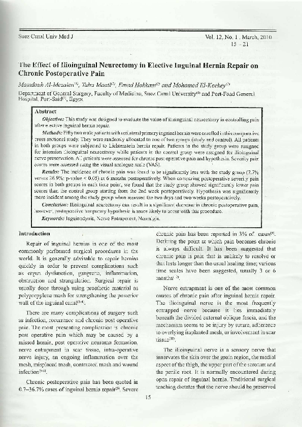 (PDF) The Effect of Ilioinguinal Neurectomy in Elective Inguinal Hernia ...
