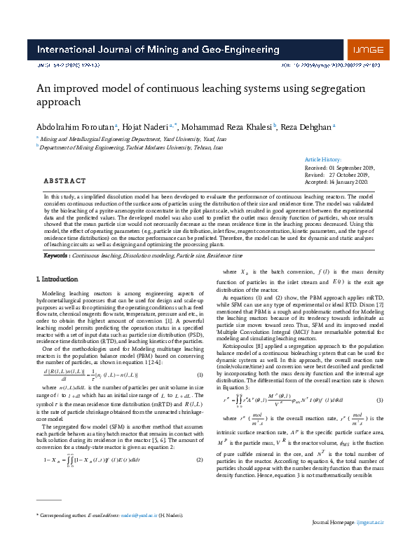 (PDF) An improved model of continuous leaching systems using segregation approach