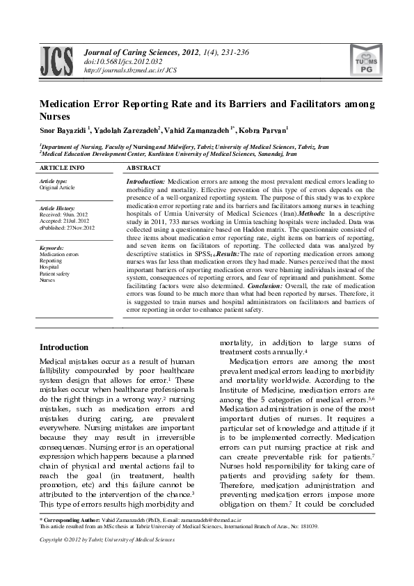 (PDF) Medication Error Reporting Rate and its Barriers and Facilitators ...