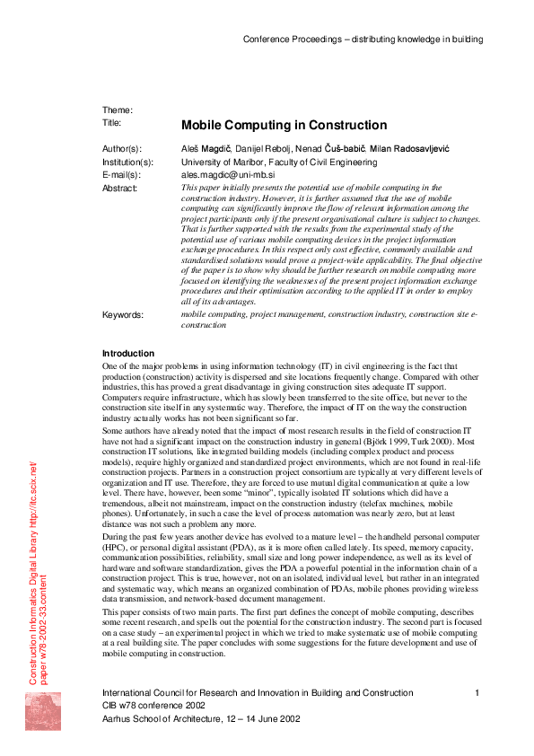 Pdf Mobile Computing In Construction