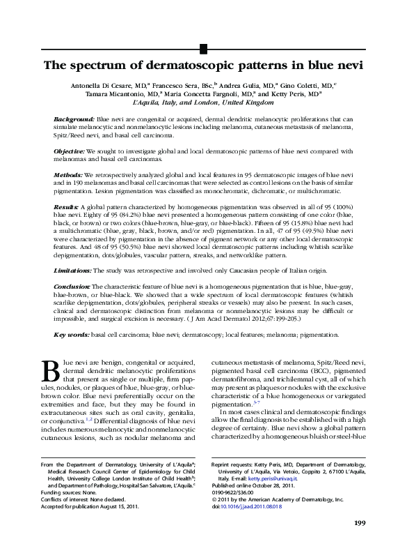 (PDF) The spectrum of dermatoscopic patterns in blue nevi