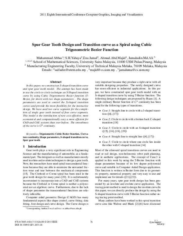 (PDF) Spur Gear Tooth Design and Transition Curve as a Spiral Using ...