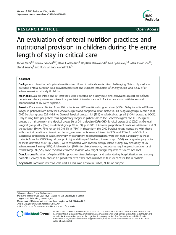 (PDF) An evaluation of enteral nutrition practices and nutritional ...