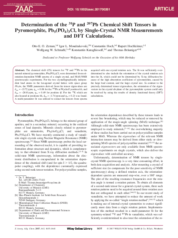 (PDF) Determination of the 31 P and 207 Pb Chemical Shift Tensors in ...