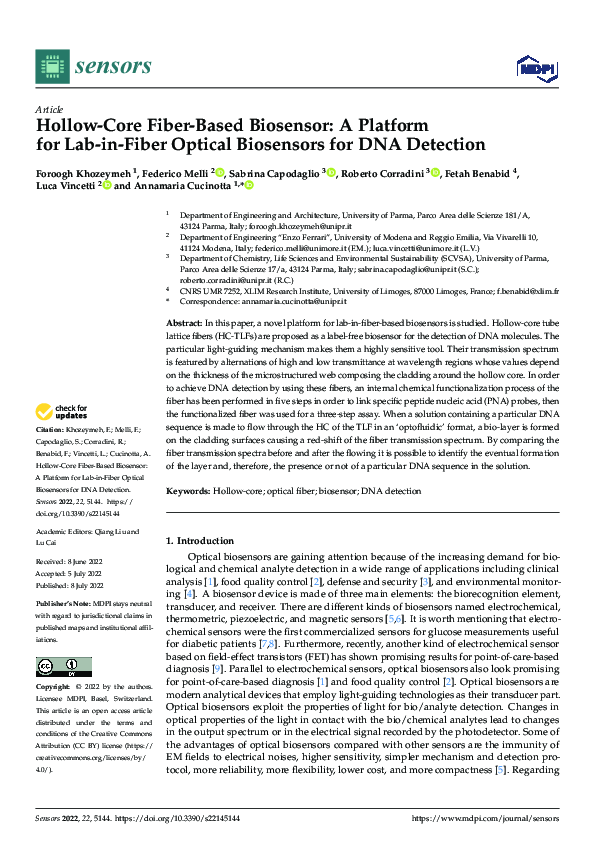 (PDF) Hollow-Core Fiber-Based Biosensor: A Platform for Lab-in-Fiber Optical Biosensors for DNA ...