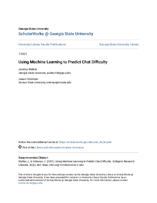 (PDF) Using Machine Learning to Predict Chat Difficulty