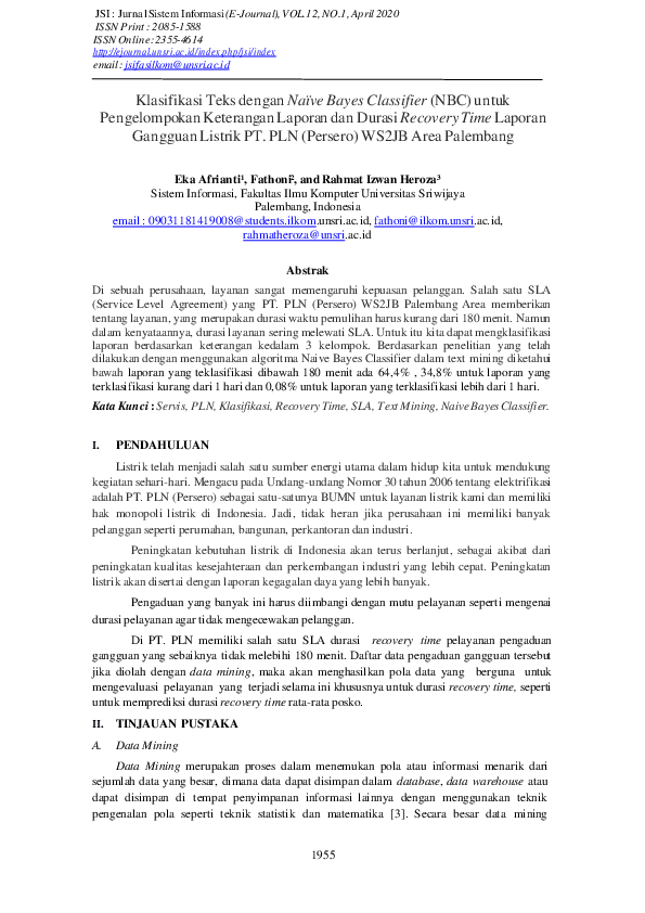 (PDF) Klasifikasi Teks dengan Naïve Bayes Classifier (NBC) untuk Pengelompokan Keterangan ...