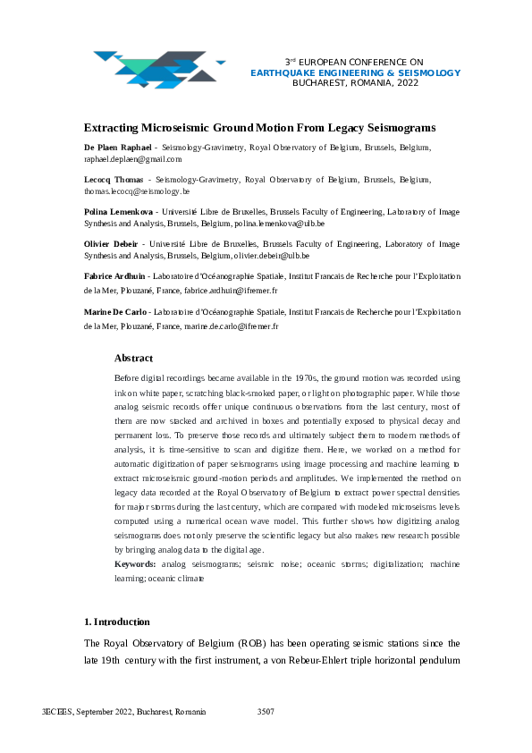 Pdf Extracting Microseismic Ground Motion From Legacy Seismograms Polina Lemenkova And