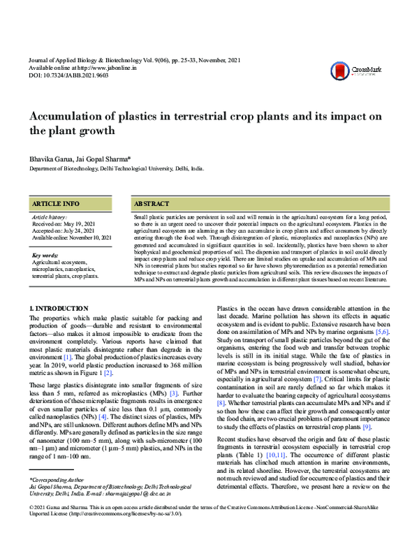 (PDF) Accumulation of plastics in terrestrial crop plants and its ...