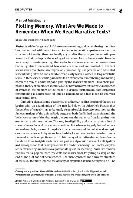 (PDF) Plotting Memory. What Are We Made to Remember When We Read ...