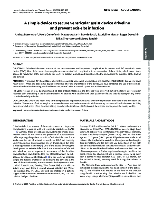 (PDF) A simple device to secure ventricular assist device driveline and ...
