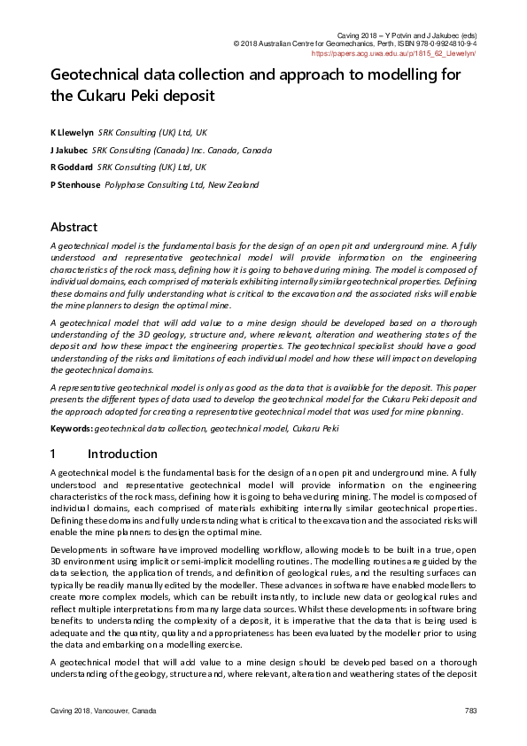 (PDF) Geotechnical data collection and approach to modelling for the ...