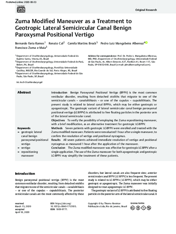 (PDF) Zuma Modified Maneuver as a Treatment to Geotropic Lateral ...