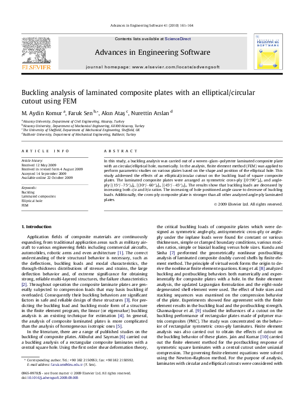 Pdf Buckling Analysis Of Laminated Composite Plates With An Elliptical Circular Cutout Using Fem