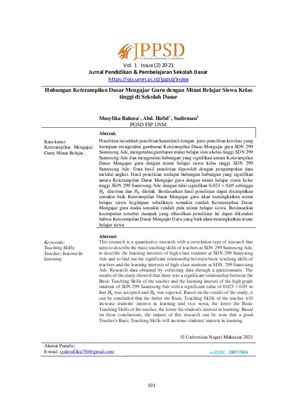 (PDF) Hubungan Keterampilan Dasar Mengajar Guru dengan Minat Belajar ...