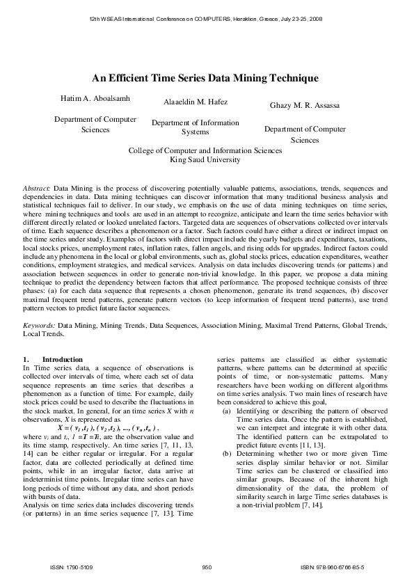 Pdf An Efficient Time Series Data Mining Technique