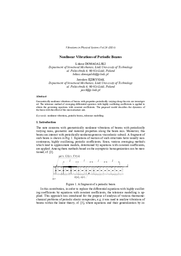 (PDF) Nonlinear vibrations of periodic beams | Łukasz Domagalski - Academia.edu