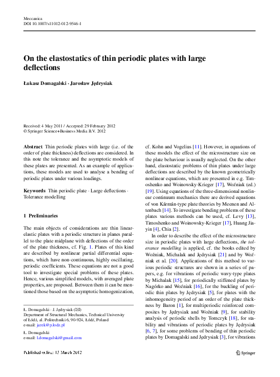 (PDF) On the elastostatics of thin periodic plates with large deflections