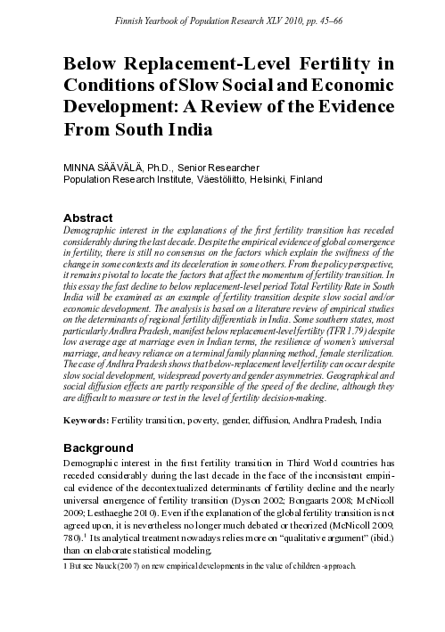 (PDF) Below Replacement-Level Fertility in Conditions of slow Social ...