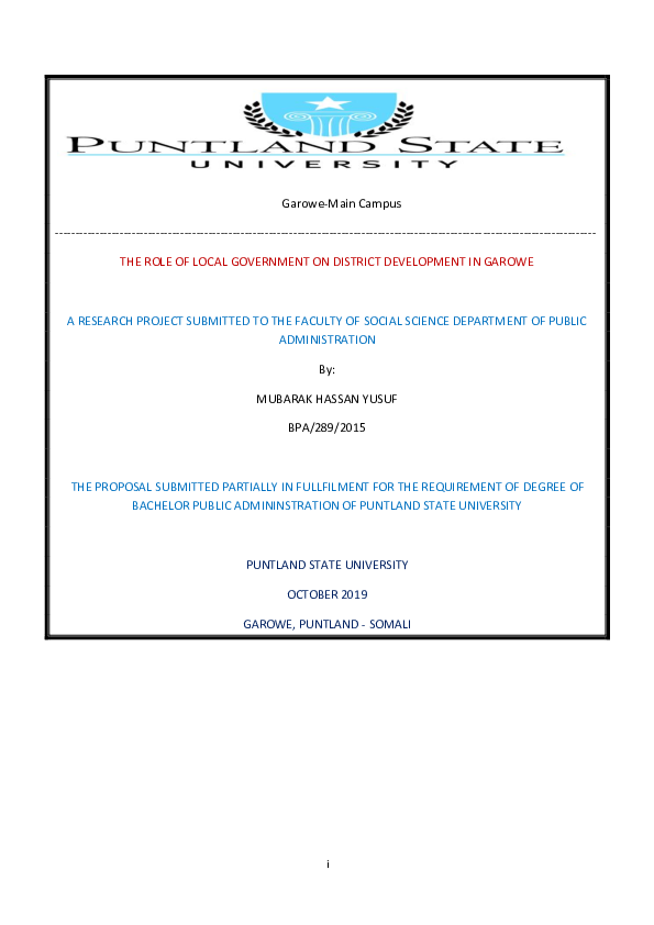 (PDF) Role of Local Government on District Development in Garowe