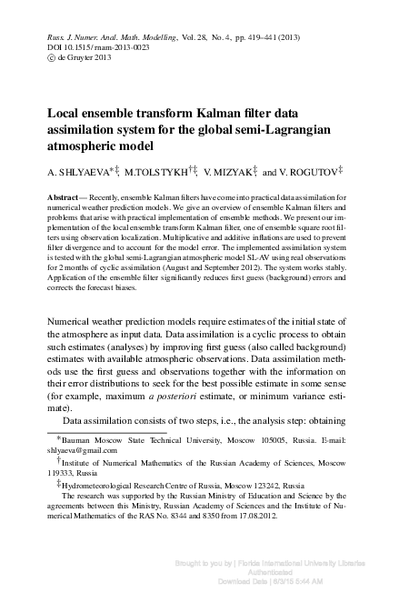 Pdf Local Ensemble Transform Kalman Filter Data Assimilation System For The Global Semi