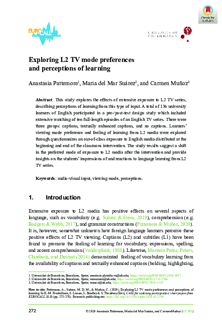 (PDF) Exploring L2 TV mode preferences and perceptions of learning