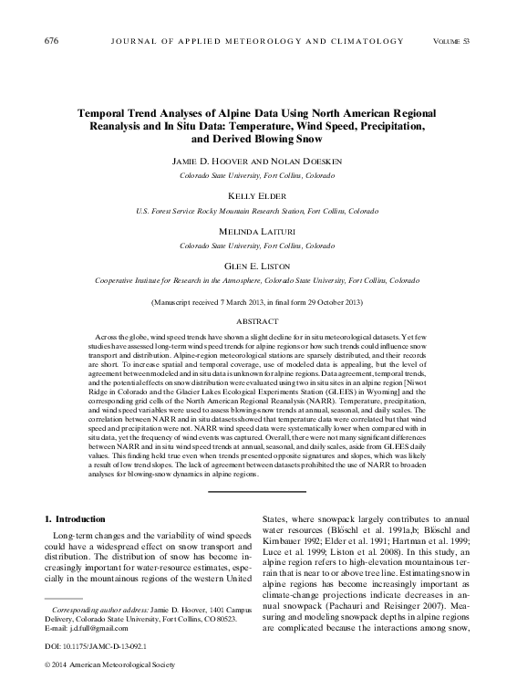 (PDF) Temporal Trend Analyses of Alpine Data Using North American ...