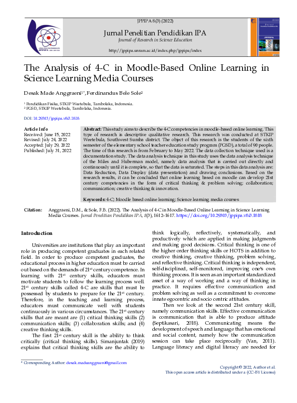 (PDF) Analysis of 4-C in Moodle-Based Online Learning in Science ...