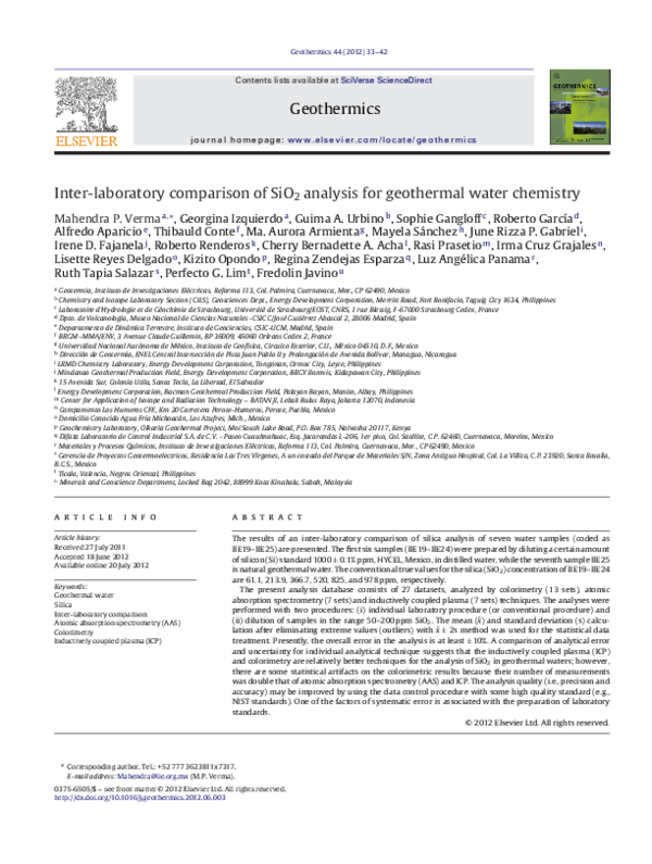 (PDF) Inter-laboratory comparison of SiO2 analysis for geothermal water chemistry | Mayela ...