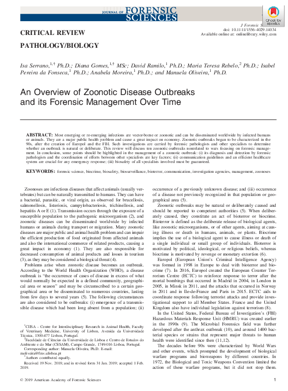 (PDF) An Overview of Zoonotic Disease Outbreaks and its Forensic ...