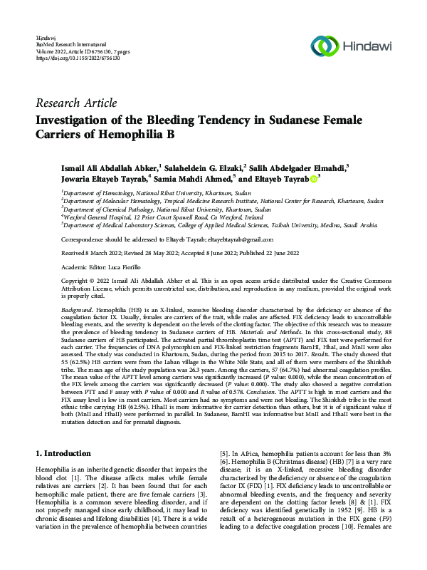 (PDF) Investigation of the Bleeding Tendency in Sudanese Female ...