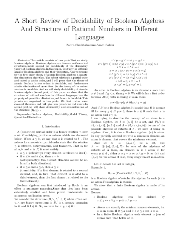 (PDF) A short review of decidability of boolean algebras ‎and‎ structure‎‏e of rational numbers ...