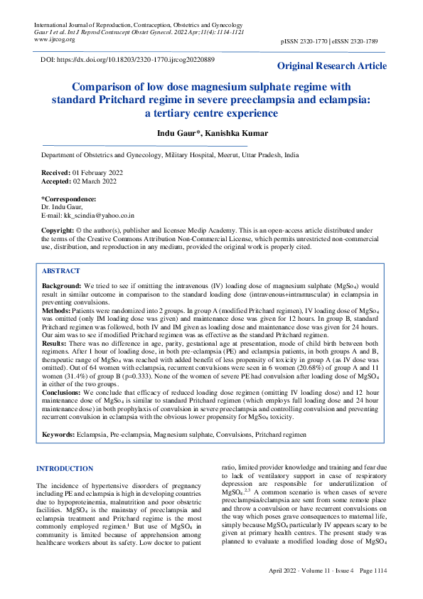 (PDF) Comparison of low dose magnesium sulphate regime with standard ...