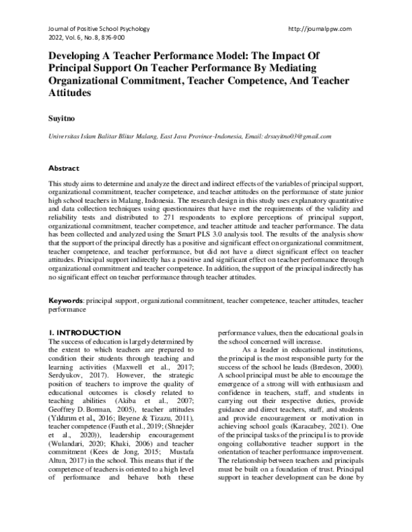 (PDF) Developing A Teacher Performance Model: The Impact Of Principal ...