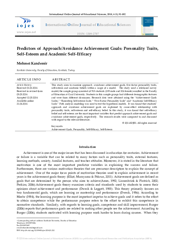 (PDF) Predictors of Approach/Avoidance Achievement Goals: Personality ...