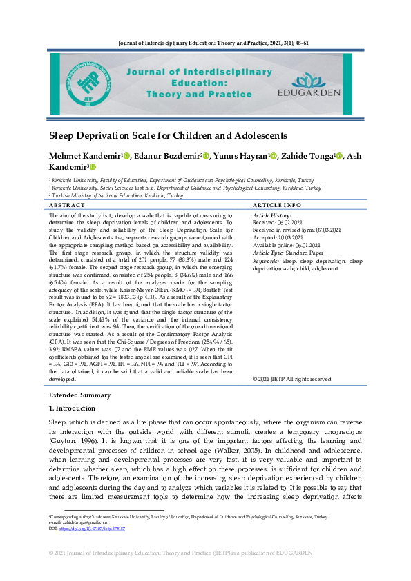(PDF) Sleep Deprivation Scale for Children and Adolescents