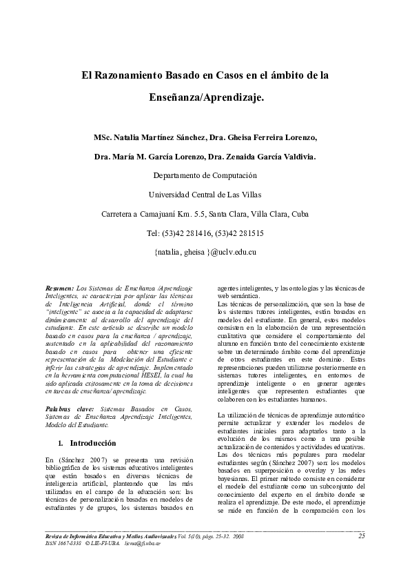 Pdf El Razonamiento Basado En Casos En El ámbito De La Enseñanzaaprendizaje María Matilde 