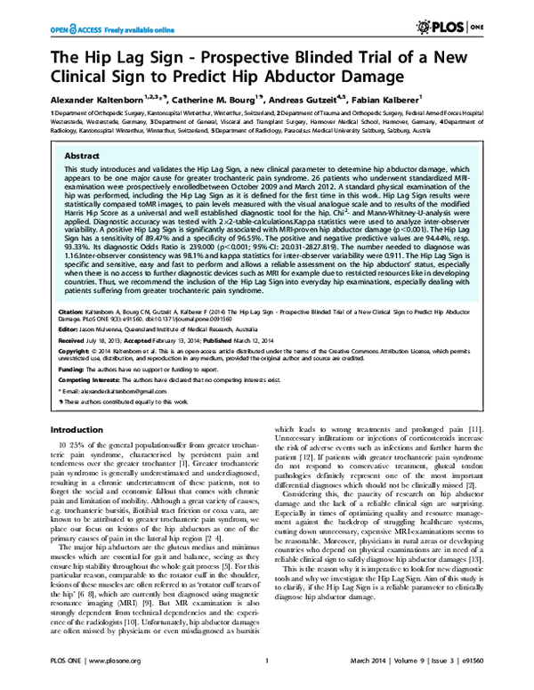 (PDF) The Hip Lag Sign - Prospective Blinded Trial of a New Clinical ...