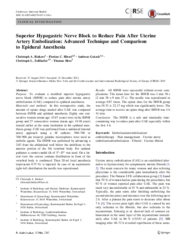 (PDF) Superior Hypogastric Nerve Block to Reduce Pain After Uterine ...
