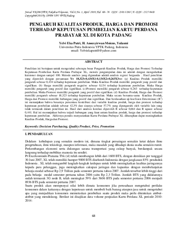 (PDF) Pengaruh Kualitas Produk, Harga Dan Promosi Terhadap Keputusan Pembelian Kartu Perdana ...