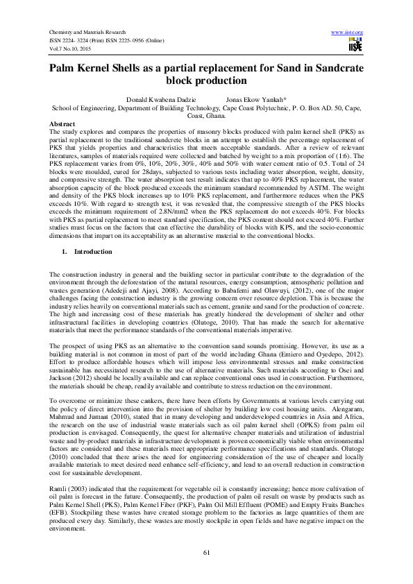 (PDF) Palm Kernel Shells as a partial replacement for Sand in Sandcrate ...