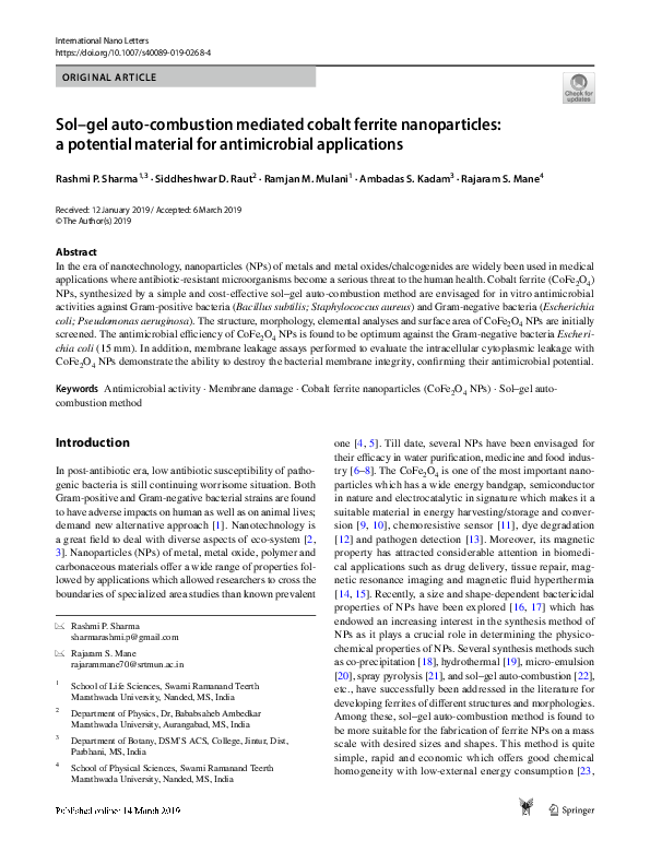 (PDF) Sol–gel auto-combustion mediated cobalt ferrite nanoparticles: a potential material for ...