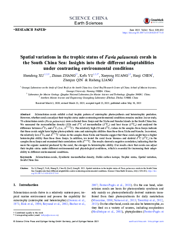 (PDF) Spatial variations in the trophic status of Favia palauensis ...