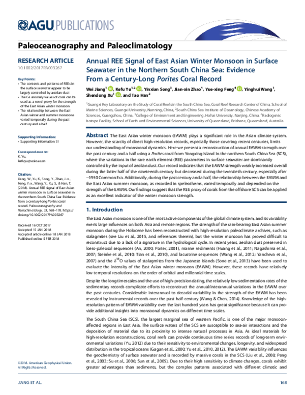 (PDF) Annual REE Signal of East Asian Winter Monsoon in Surface ...