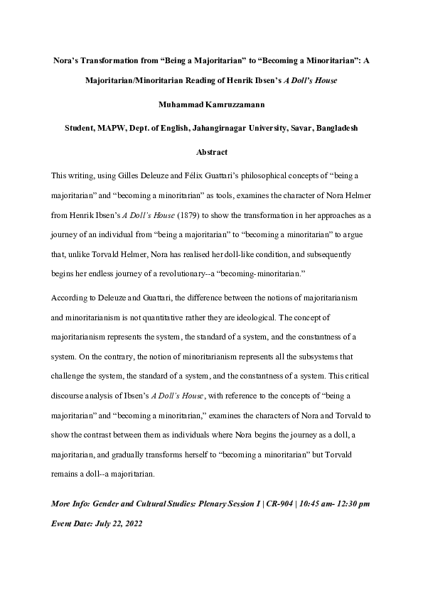 (DOC) Nora’s Transformation from “Being a Majoritarian” to “Becoming a ...