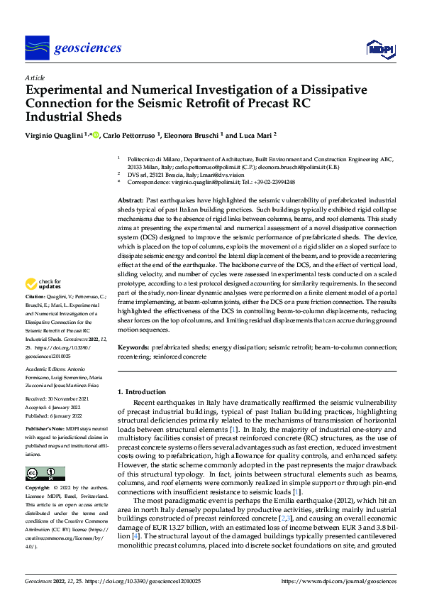 (PDF) Experimental and Numerical Investigation of a Dissipative Connection for the Seismic ...