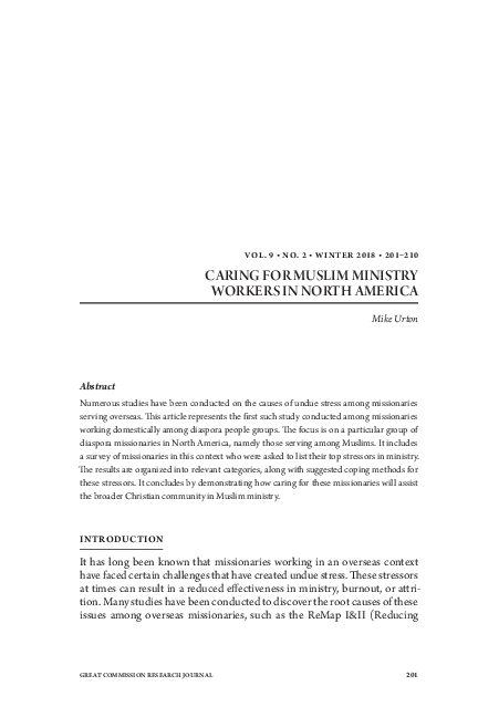 (PDF) CARING FOR MUSLIM MINISTRY WORKERS IN NORTH AMERICA