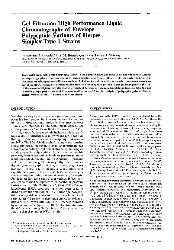 (PDF) Gel filtration high performance liquid chromatography of envelope ...