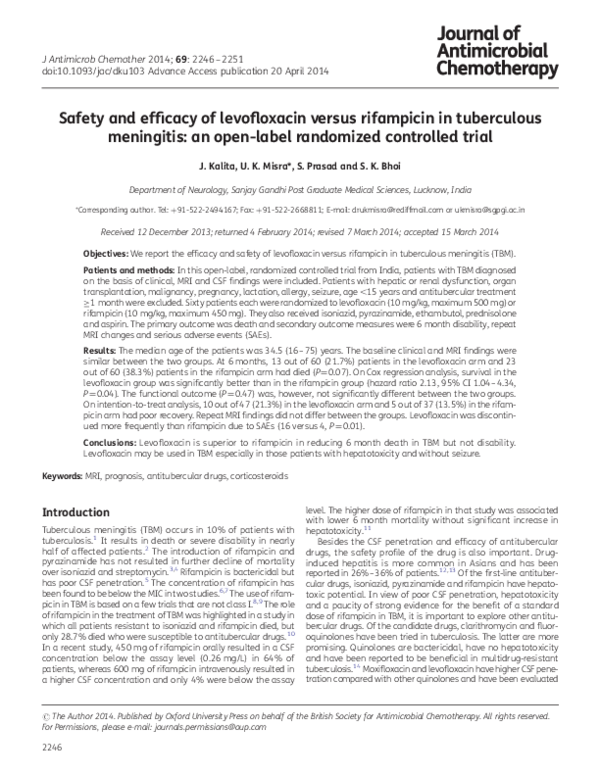 (PDF) Safety and efficacy of levofloxacin versus rifampicin in ...